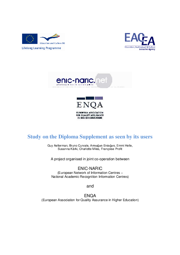 (PDF) Study on the Diploma Supplement as seen by its users A project ...