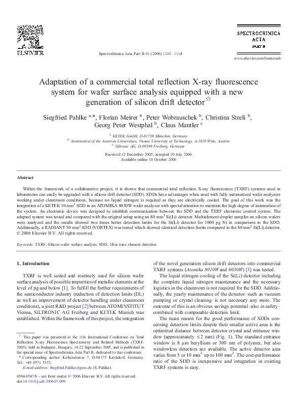(PDF) Adaptation of a commercial total reflection X-ray fluorescence system for wafer surface ...