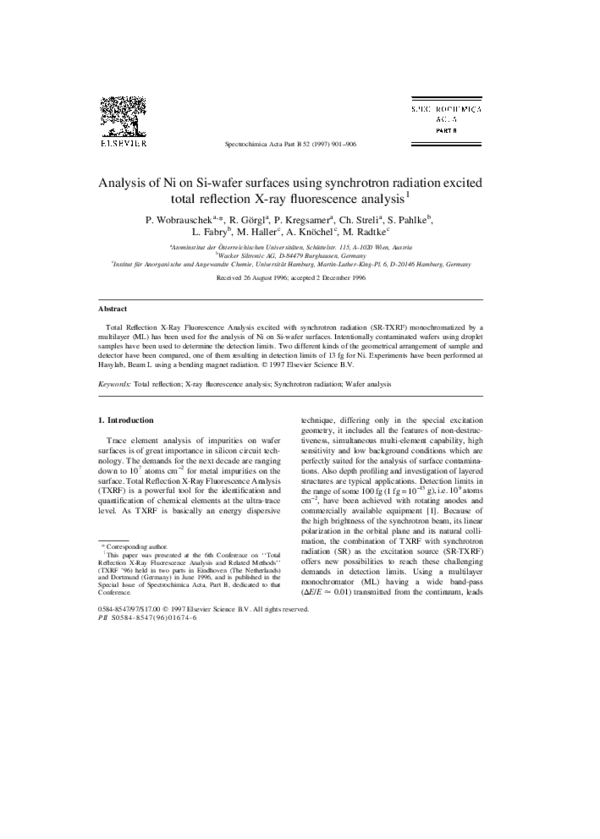 (PDF) Analysis of Ni on Si-wafer surfaces using synchrotron radiation excited total reflection X ...