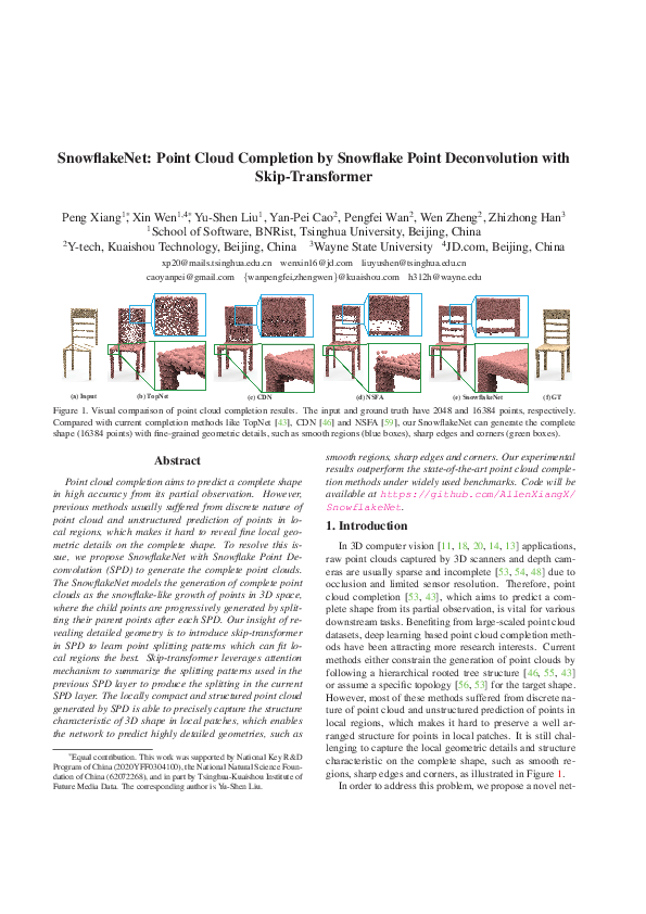 (PDF) SnowflakeNet: Point Cloud Completion by Snowflake Point Deconvolution with Skip-Transformer