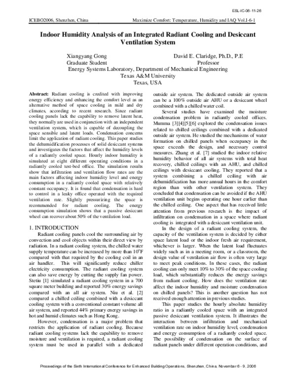 (PDF) Indoor Humidity Analysis of an Integrated Radiant Cooling and ...