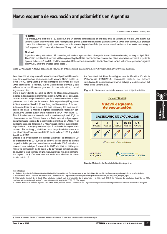 (PDF) Nuevo esquema de vacunación antipoliomielitis en Argentina | Valeria Vietto - Academia.edu