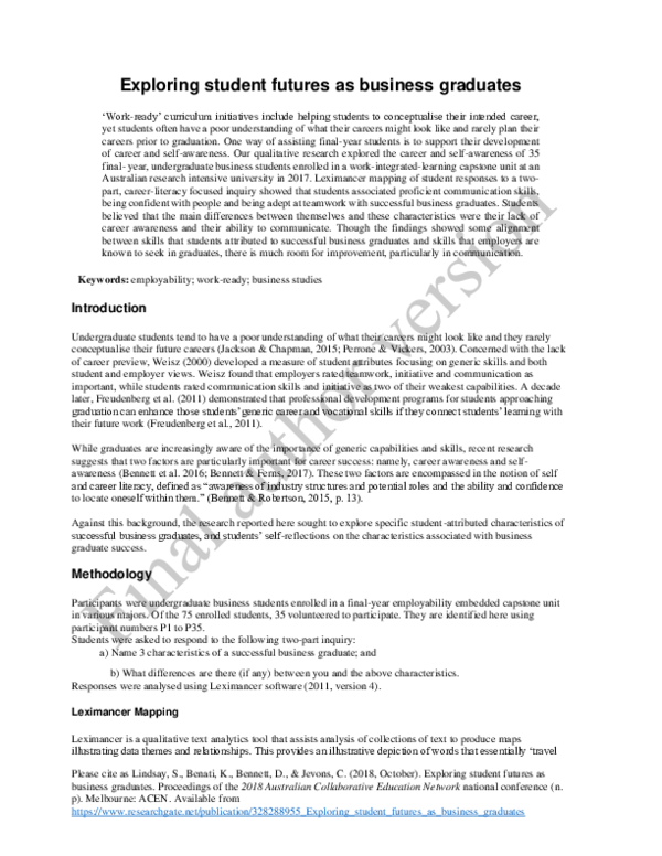 (PDF) Exploring student futures as business graduates