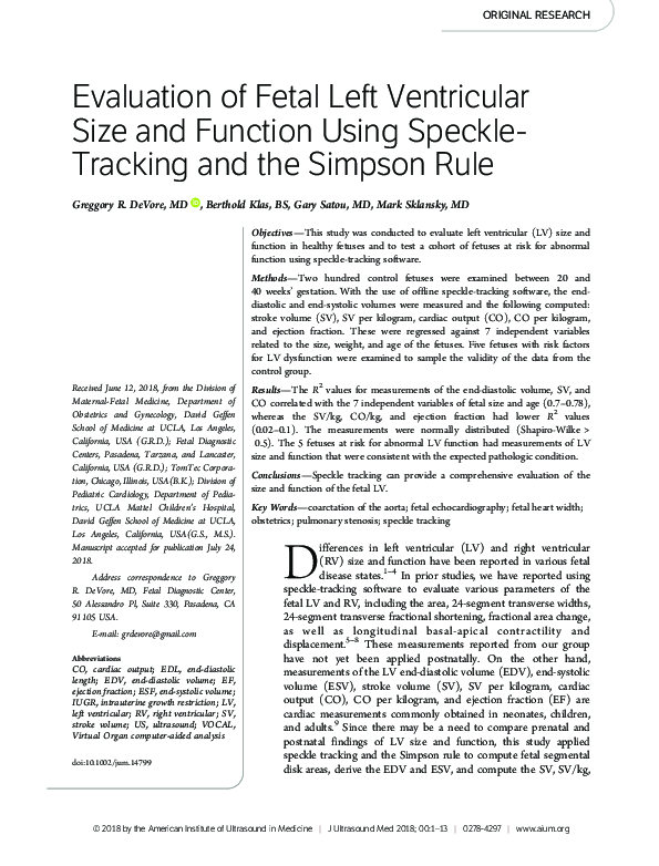 (PDF) Evaluation of Fetal Left Ventricular Size and Function Using Speckle‐Tracking and the ...