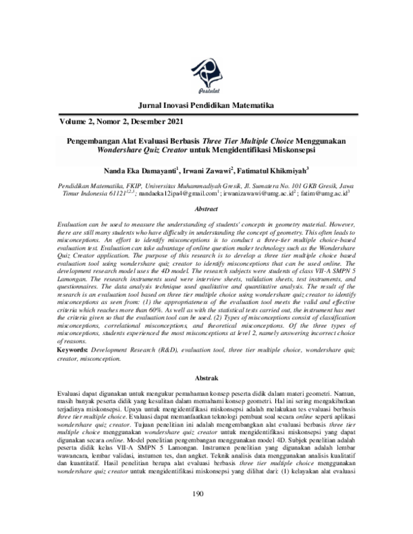 (PDF) Pengembangan Alat Evaluasi Berbasis Three Tier Multiple Choice ...