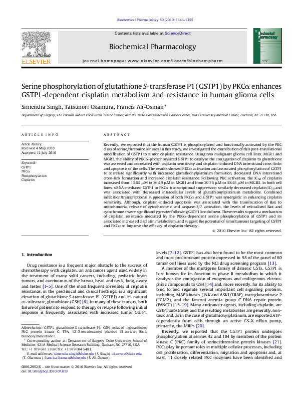 (PDF) Serine phosphorylation of glutathione S-transferase P1 (GSTP1) by ...