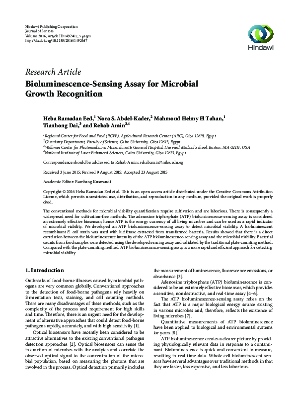 Pdf Bioluminescence Sensing Assay For Microbial Growth Recognition Heba Eed