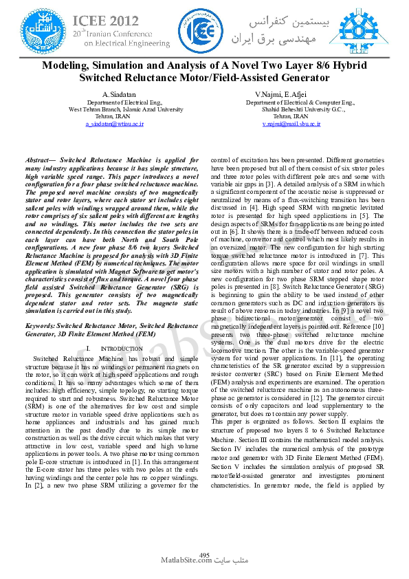 Pdf Modeling Simulation And Analysis Of A Novel Two Layer 8 6 Hybrid Switched Reluctance