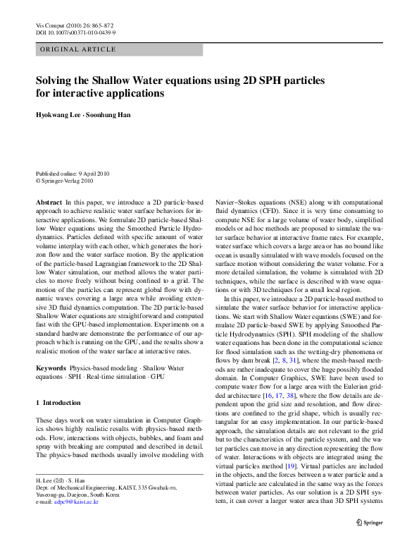 Pdf Solving The Shallow Water Equations Using 2d Sph Particles For Interactive Applications