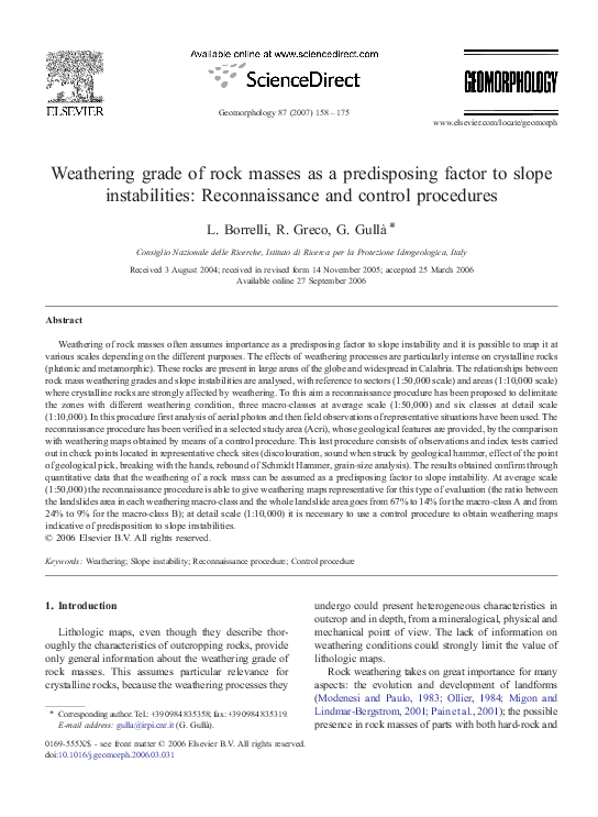 (PDF) Weathering grade of rock masses as a predisposing factor to slope ...