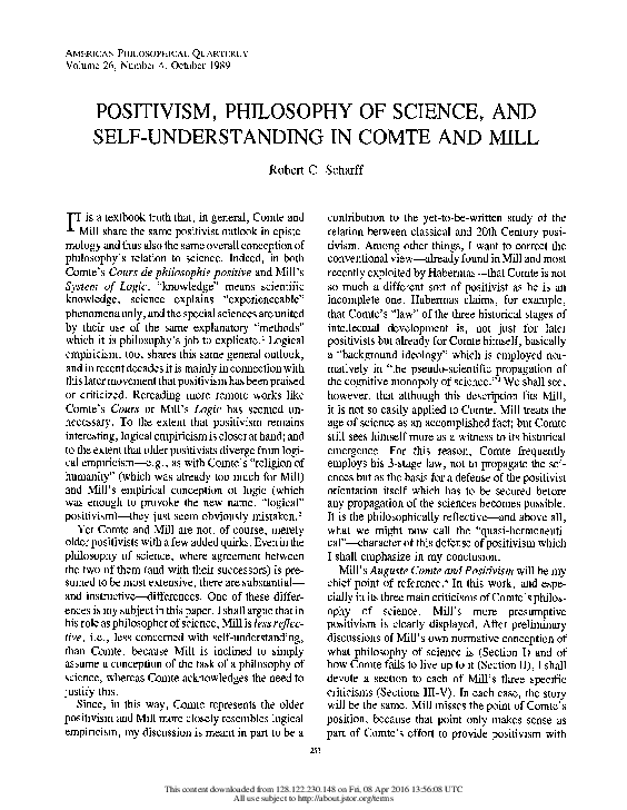 (PDF) Positivism, Philosophy of Science, and Self-Understanding in ...