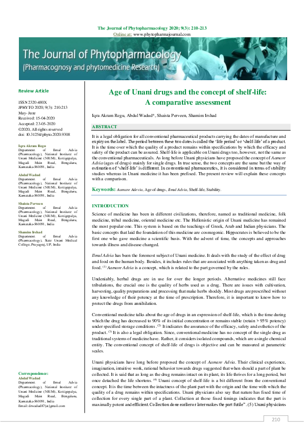 (PDF) Age of Unani drugs and the concept of shelf-life: A comparative ...