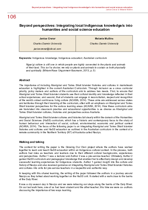 (PDF) Beyond perspectives: Integrating local Indigenous knowledge/s ...