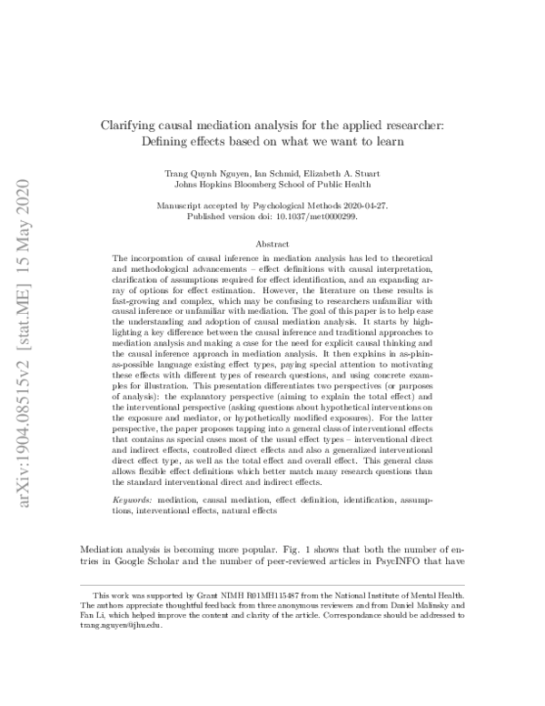 (PDF) Clarifying causal mediation analysis for the applied researcher: Defining effects based on ...