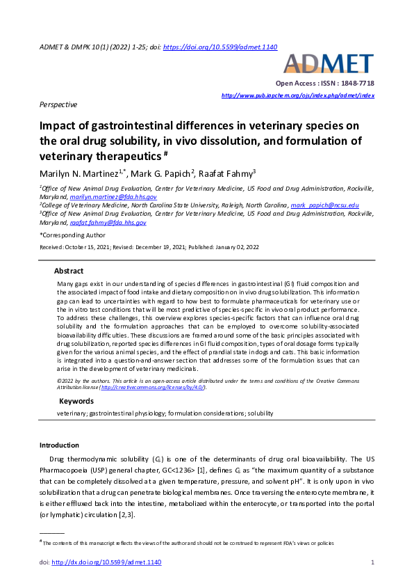 (PDF) Impact of gastrointestinal differences in veterinary species on ...