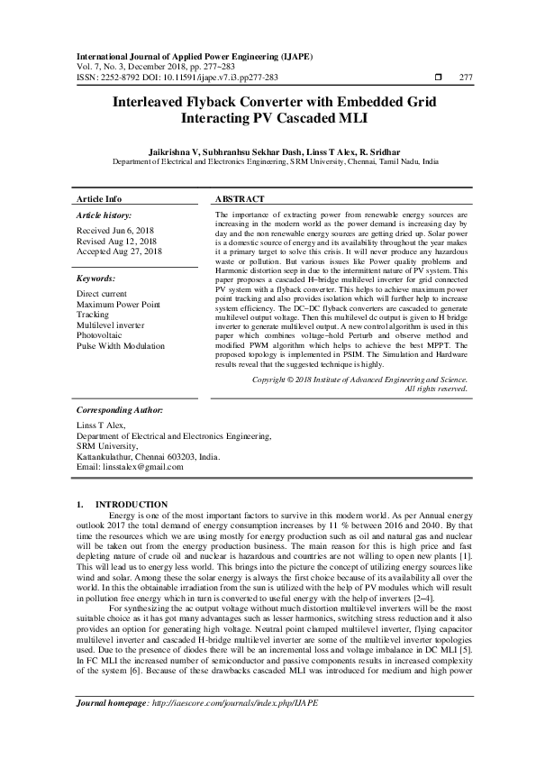 (PDF) Interleaved Flyback Converter with Embedded Grid Interacting PV ...
