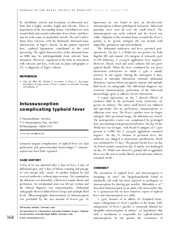 (PDF) Intussusception complicating typhoid fever | Murugesan Murugesan ...