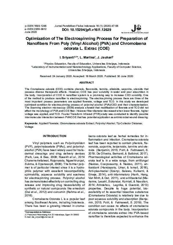 (PDF) Optimization of The Electrospinning Process for Preparation of Nanofibers From Poly (Vinyl ...