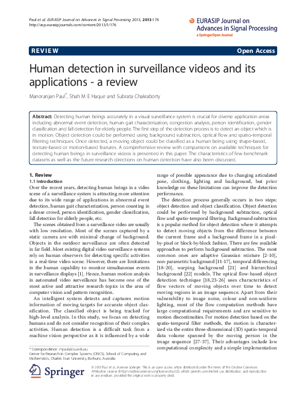 (PDF) Human detection in surveillance videos and its applications - a review