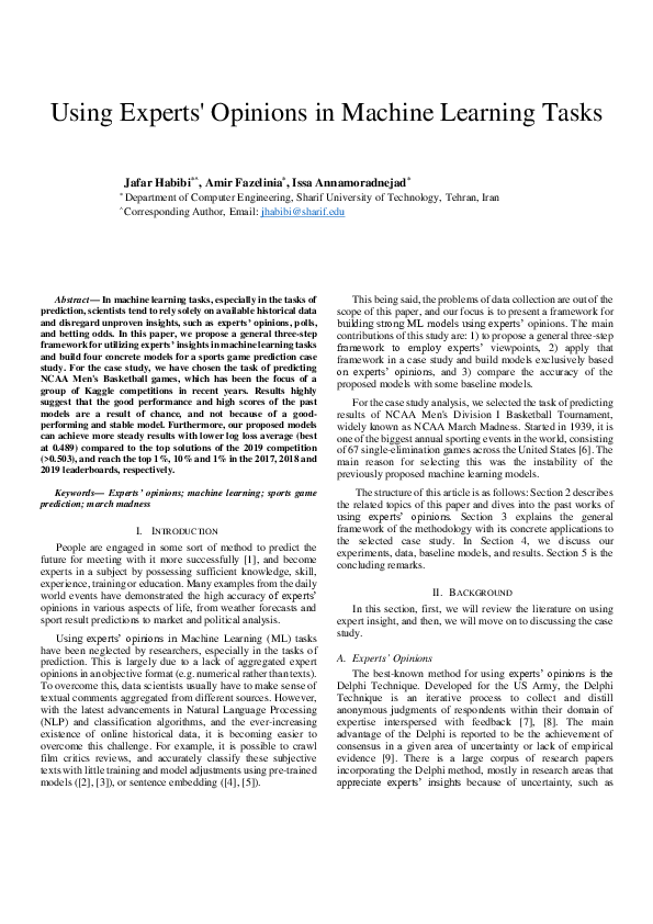 (PDF) Using Experts' Opinions in Machine Learning Tasks