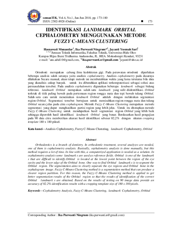 (PDF) Identifikasi Landmark Orbital Cephalometry Menggunakan Metode Fuzzy C-Means Clustering