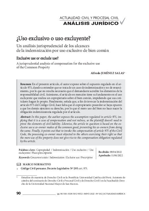(PDF) Uso exclusivo y uso excluyente en la copropiedad.