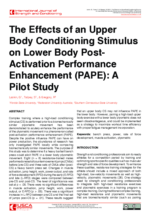 (PDF) The effects of an upper body conditioning stimulus on lower body post-activation ...