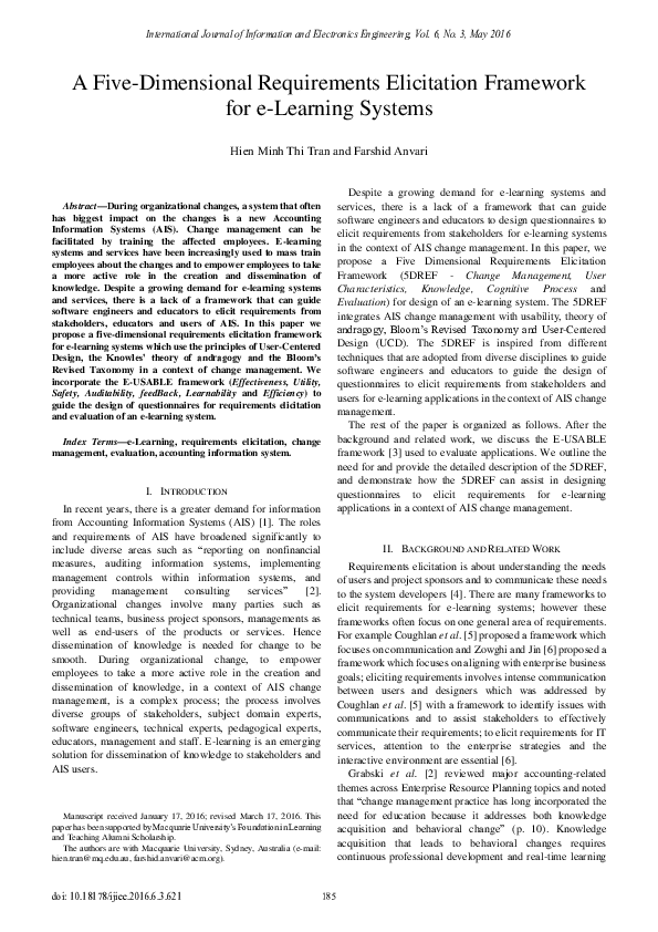 (PDF) A Five-Dimensional Requirements Elicitation Framework for e-Learning Systems
