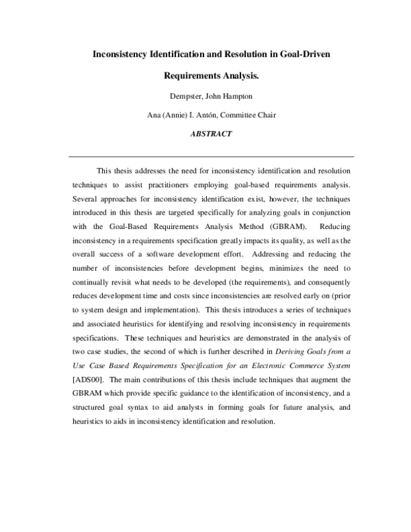 (PDF) Inconsistency Identification and Resolution in Goal-Driven Requirements Analysis
