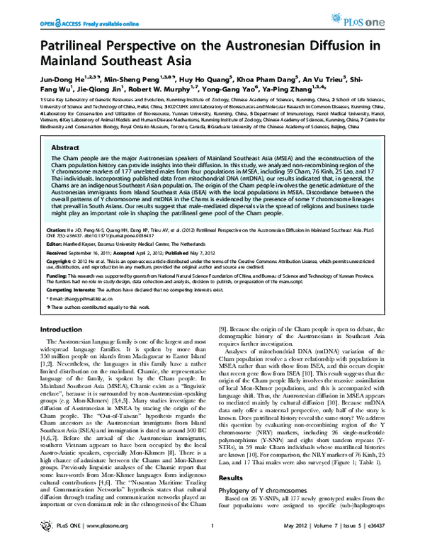 (PDF) Patrilineal Perspective on the Austronesian Diffusion in Mainland ...
