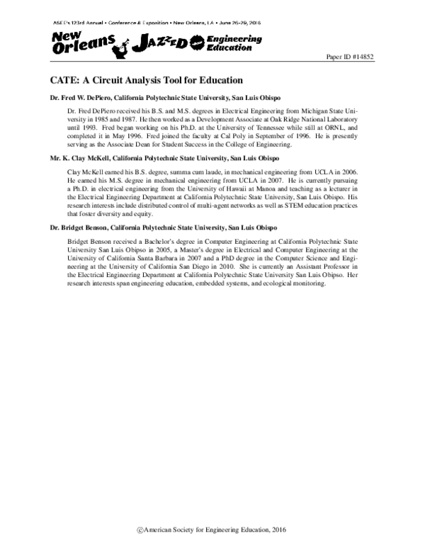 (PDF) CATE: A Circuit Analysis Tool for Education