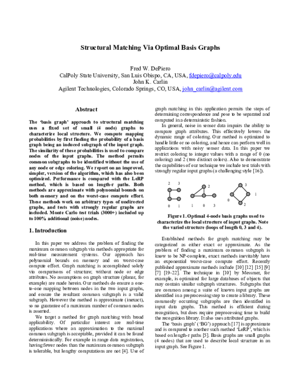 (PDF) Structural Matching Via Optimal Basis Graphs | Fred DePiero - Academia.edu