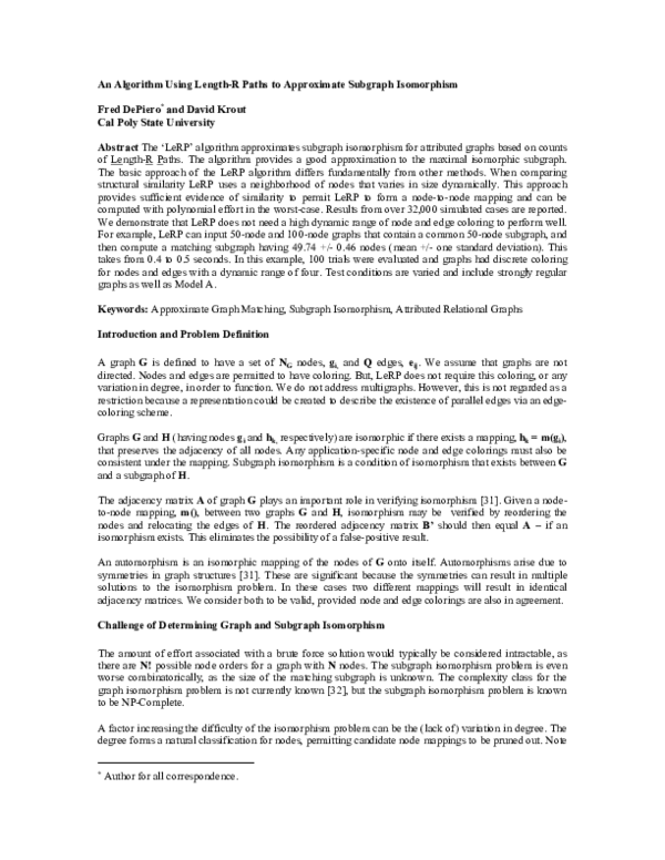 Pdf An Algorithm Using Length R Paths To Approximate Subgraph Isomorphism