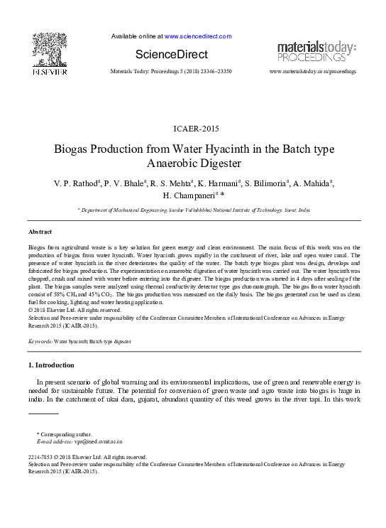 (PDF) Biogas Production from Water Hyacinth in the Batch type Anaerobic ...