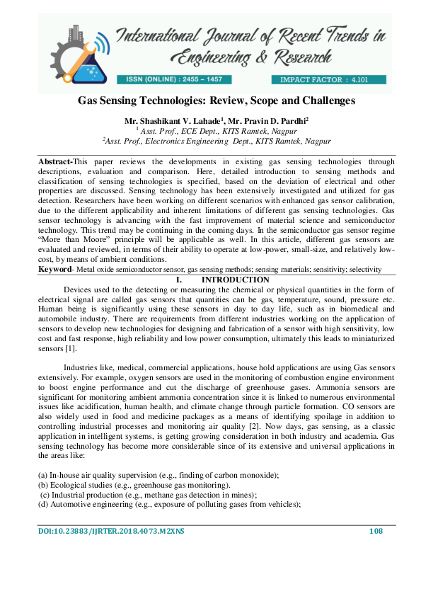 (PDF) Gas Sensing Technologies Review, Scope and Challenges