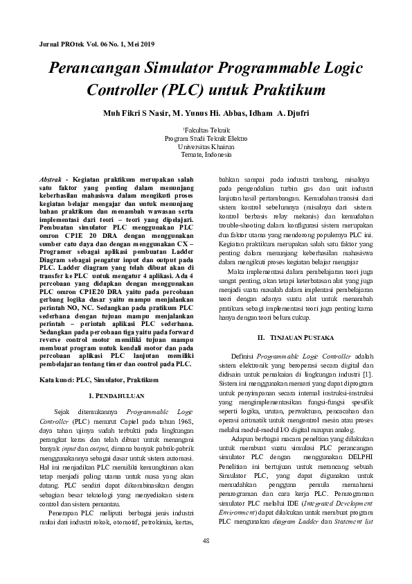 (PDF) Perancangan Simulator Programmable Logic Controller (PLC) untuk Praktikum