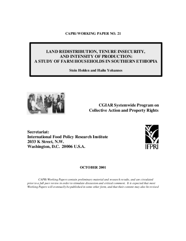 (PDF) Land Redistribution, Tenure Insecurity, and Intensity of ...