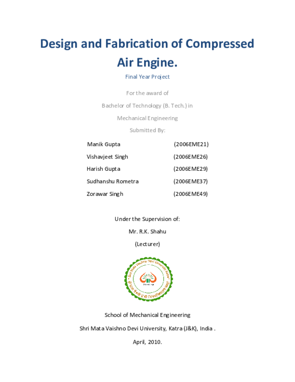 (PDF) Design and Fabrication of Compressed Air Engine
