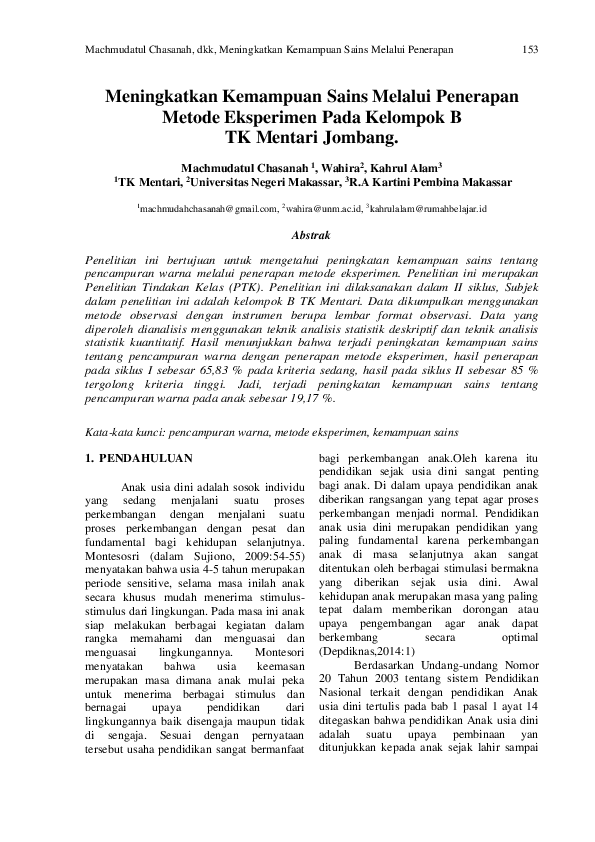 (PDF) Meningkatkan Kemampuan Sains Melalui Penerapan Metode Eksperimen Pada Kelompok B TK ...