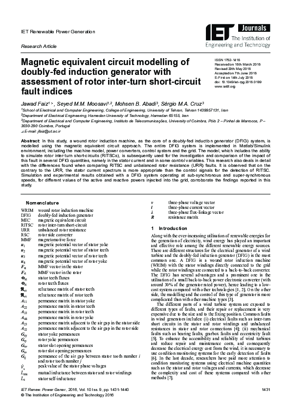 (PDF) Magnetic equivalent circuit modelling of doubly‐fed induction generator with assessment of ...