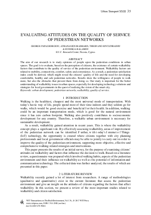 (PDF) Evaluating Attitudes on the Quality of Service of Pedestrian Networks | Athanasios ...