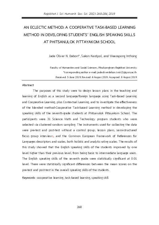 (PDF) An Eclectic Method: A Cooperative Task-Based Learning Method in ...