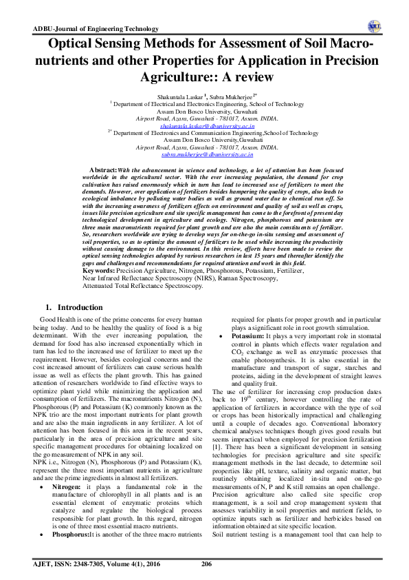 (PDF) Optical Sensing Methods for Assessment of Soil Macronutrients and other Properties for ...