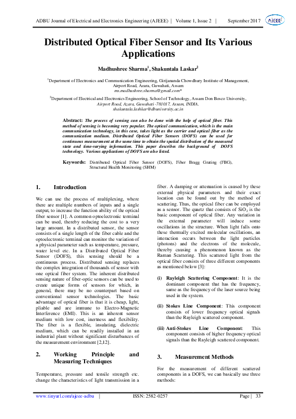(PDF) Distributed Optical Fiber Sensor and Its Various Applications