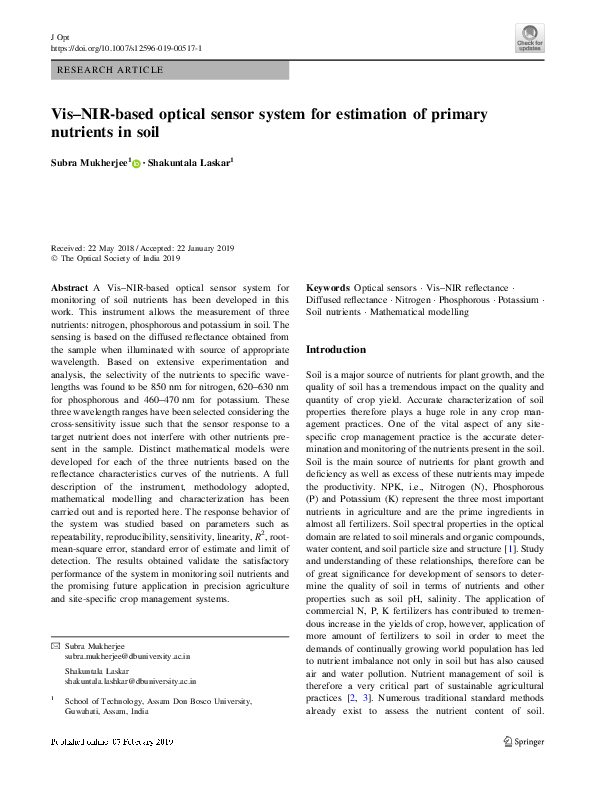 (PDF) Vis–NIR-based optical sensor system for estimation of primary ...