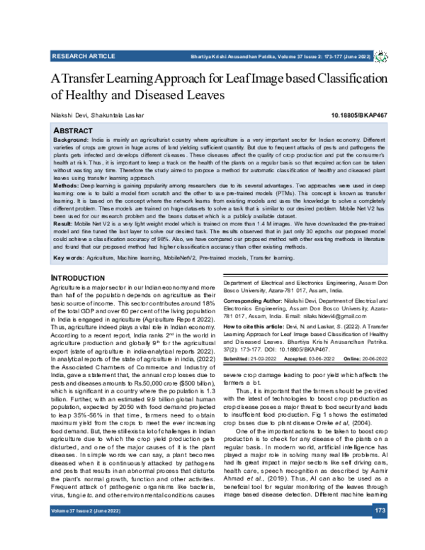 Pdf A Transfer Learning Approach For Leaf Image Based Classification