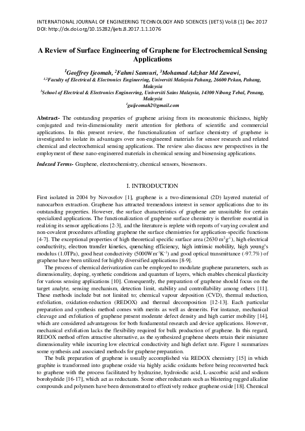 (PDF) A Review of Surface Engineering of Graphene for Electrochemical ...