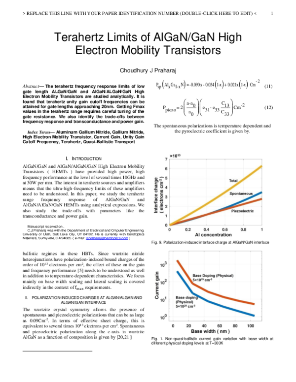 (PDF) Terahertz Limits of AlGaN/GaN High Electron Mobility Transistors