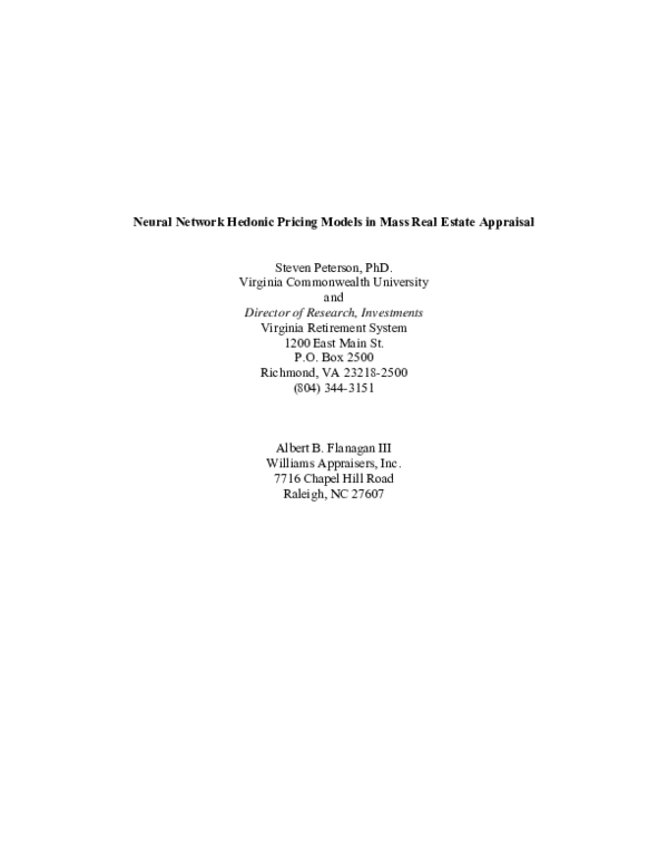 (PDF) Neural Network Hedonic Pricing Models in Mass Real Estate Appraisal