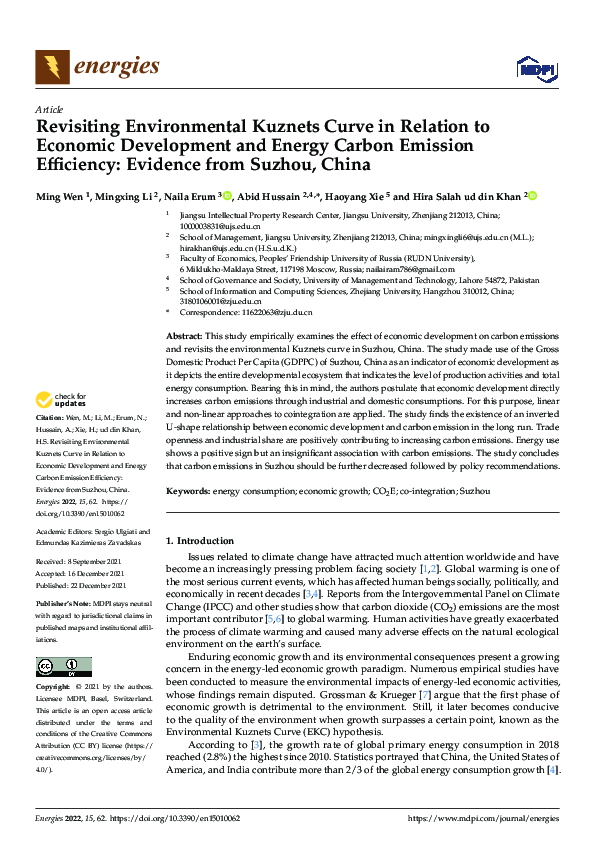 (PDF) Revisiting Environmental Kuznets Curve in Relation to Economic Development and Energy ...